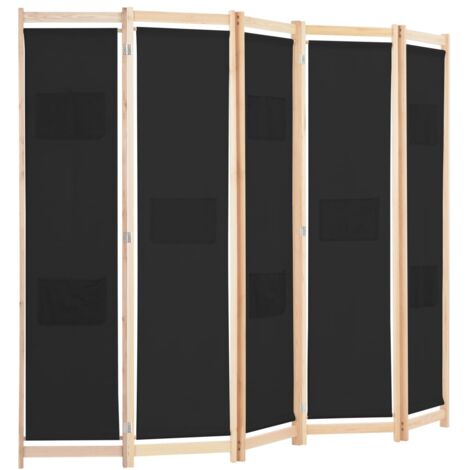 5-teiliger Raumteiler Schwarz 200 x 170 x 4 cm Stoff - Raumteiler ...