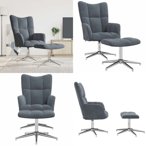 Relaxsessel mit Hocker Dunkelgrau Samt - Sessel - Relaxsessel - Lounge ...