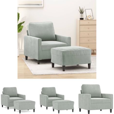 The Living Store Sessel mit Hocker Hellgrau 60 cm Samt - Sofas