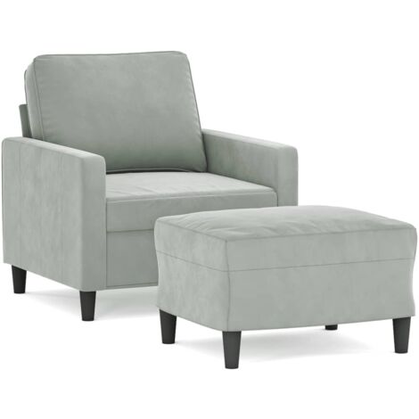 The Living Store Sessel mit Hocker Hellgrau 60 cm Samt - Sofas