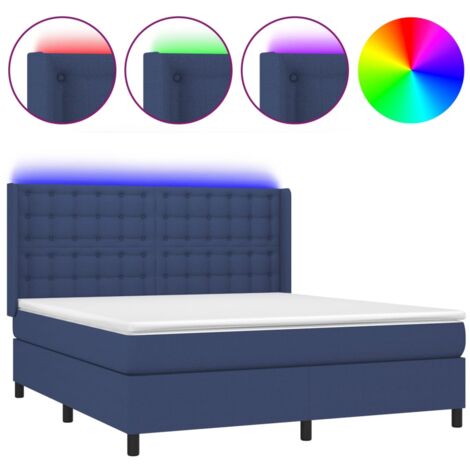 The Living Store Boxspringbett mit Matratze & LED Blau 160x200 cm Stoff ...