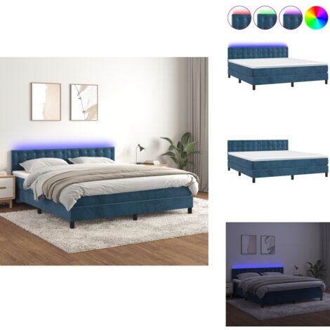 Boxspringbett mit Matratze & LED Dunkelblau 160x200 cm Samt ...