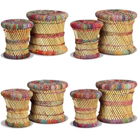 Hocker mit Chindi-Details 2 Stk. Mehrfarbig Bambus - Hocker - Stuhl ...