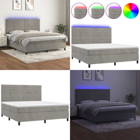 Boxspringbett mit Matratze & LED Hellgrau 160x200 cm Samt ...