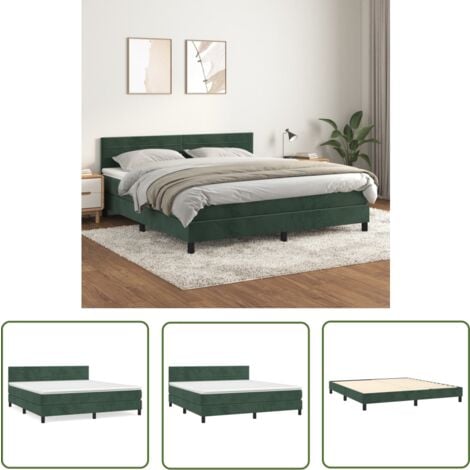The Living Store Boxspringbett mit Matratze Dunkelgrün 160x200 cm Samt ...