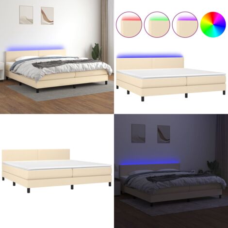 Boxspringbett mit Matratze & LED Creme 200x200 cm Stoff - Boxspringbett ...