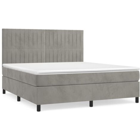 The Living Store Boxspringbett mit Matratze Hellgrau 160x200 cm Samt ...
