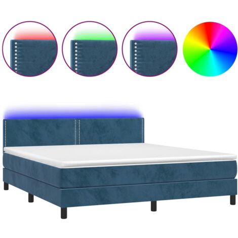 The Living Store Boxspringbett mit Matratze & LED Dunkelblau 160x200 cm ...
