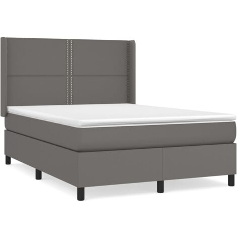 Boxspringbett mit Matratze Grau 140x190 cm Kunstleder - Boxspringbett ...