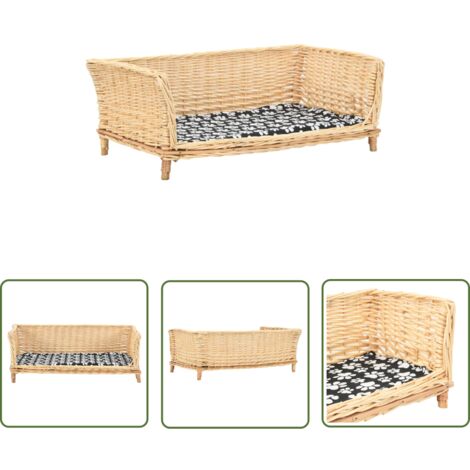 The Living Store Hundekorb mit Kissen 90x54x35 cm Natur Weide - Hunde ...