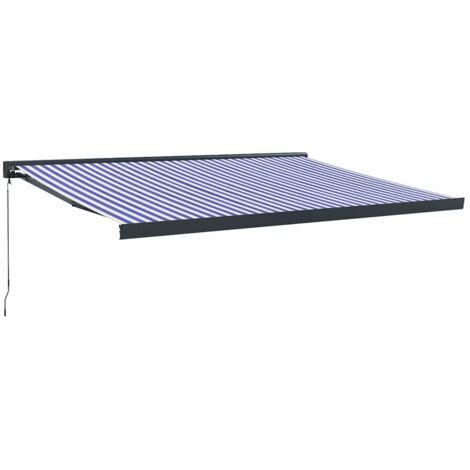 Markise Einziehbar Blau und Weiß 4,5x3 m Stoff und Aluminium ...