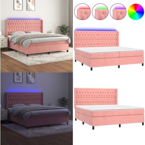 Boxspringbett mit Matratze & LED Rosa 180x200 cm Samt - Boxspringbett ...