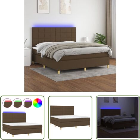 The Living Store Boxspringbett mit Matratze & LED Dunkelbraun 180x200 ...