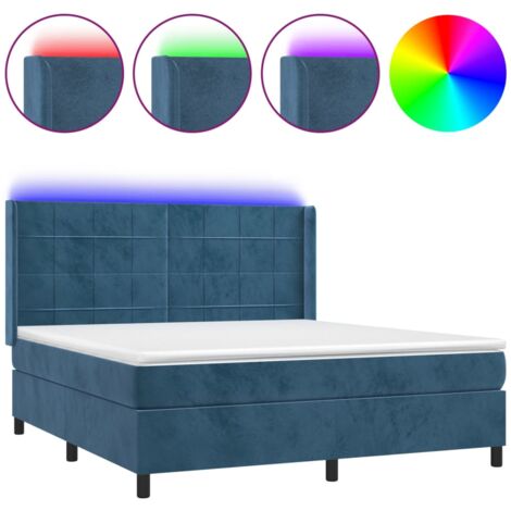 The Living Store Boxspringbett mit Matratze & LED Dunkelblau 160x200 cm ...