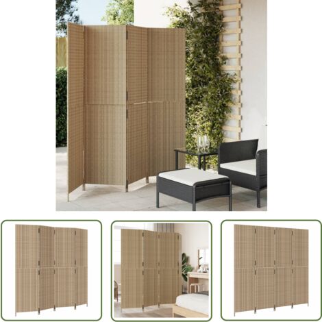 The Living Store Paravent 4-tlg. Beige Poly Rattan - Raumteiler ...