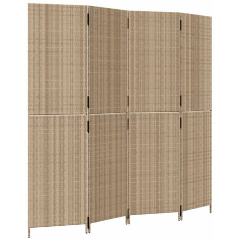 The Living Store Paravent 4-tlg. Beige Poly Rattan - Raumteiler ...