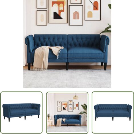 The Living Store Chesterfield-Sofa 2-Sitzer Blau Stoff - Chesterfield ...