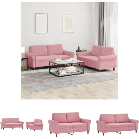 The Living Store 2-tlg. Sofagarnitur mit Kissen Rosa Samt - Sofas