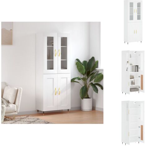 Sideboards - Living Highboard Weiß 69,5x34x180 cm Holzwerkstoff