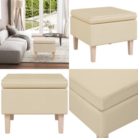 Hocker mit Holzbeinen Creme Stoff - Hocker - Fußhocker - Home & Living