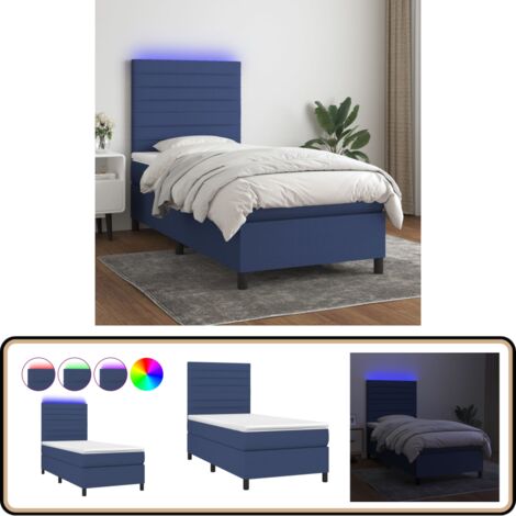 Boxspringbett mit Matratze & LED Blau 90x200 cm Stoff - Boxspringbett ...