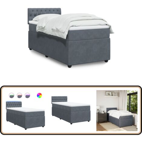 vidaXL Boxspringbett mit Matratze Dunkelgrau 90x200 cm Samt