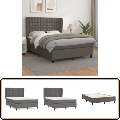 Boxspringbett mit Matratze Grau 140x190 cm Kunstleder - Boxspringbett ...