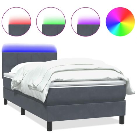 vidaXL Boxspringbett mit Matratze Dunkelgrau 100x220 cm Samt