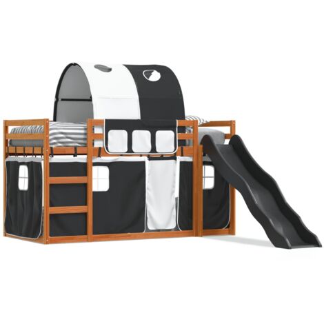 Etagenbett mit Rutsche und Gardinen Weiß und Schwarz 90x200 cm ...