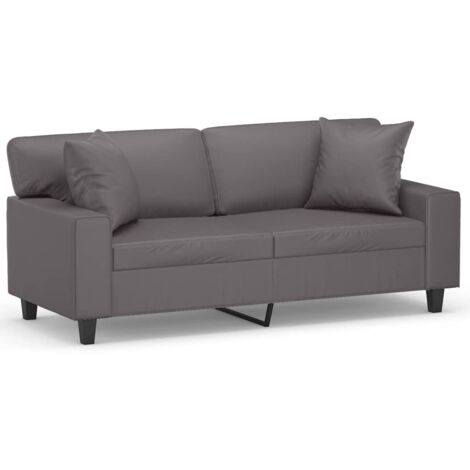 2-Sitzer-Sofa mit Zierkissen Grau 140 cm Kunstleder - 2-Sitzer-Sofa ...