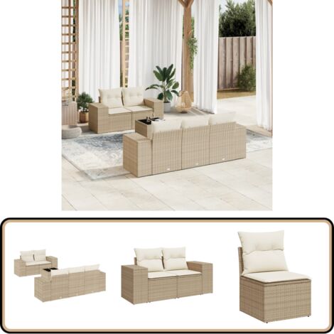 6-tlg. Garten-Sofagarnitur mit Kissen Beige Poly Rattan - Gartenmöbel ...
