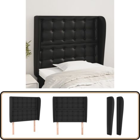 Kopfteil mit Ohren Schwarz 93x23x118/128 cm Kunstleder - Bettkopfteil ...