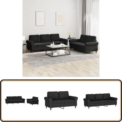 2-tlg. Sofagarnitur mit Kissen Schwarz Samt - Samtsofa - Wohnzimmersofa - Couchgarnitur - 2er ...