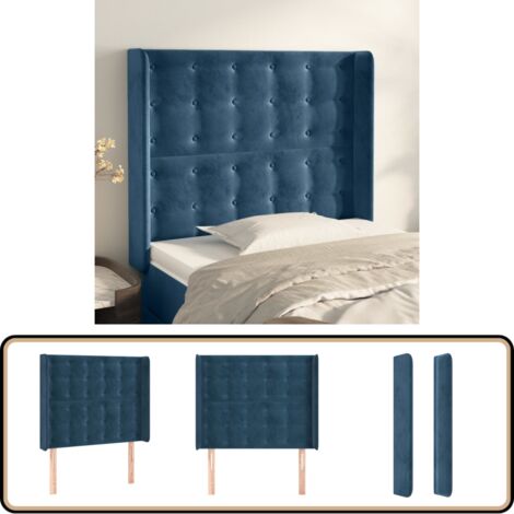 Kopfteil mit Ohren Dunkelblau 103x16x118/128 cm Samt - Bettkopfteil ...