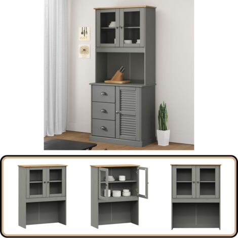 Sideboard-Aufsatz VIGO Grau 78x30x100 cm Massivholz Kiefer - Sideboard ...