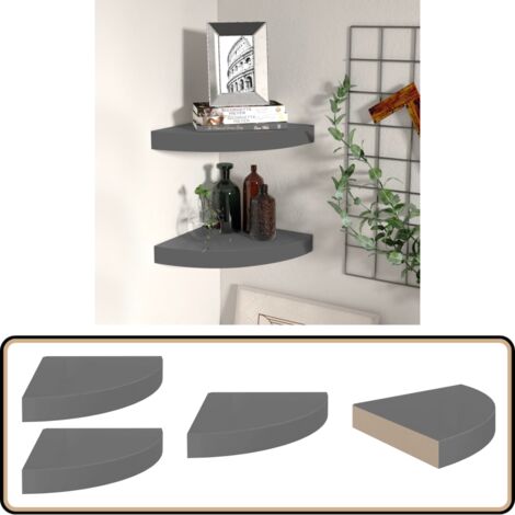 Eck-Schweberegale 2 Stk. Hochglanz-Grau 25x25x3,8 cm MDF - Eckwandregal ...