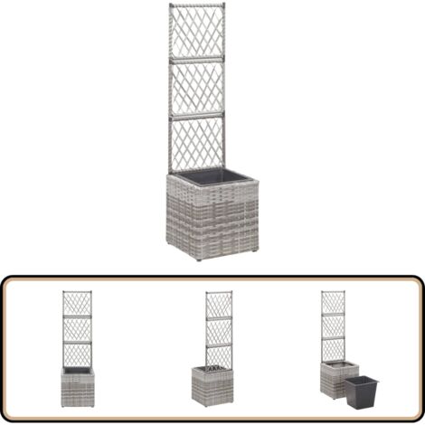 Hochbeet mit Rankgitter 1 Topf 30x30x107 cm Poly Rattan Grau - Hochbeet ...