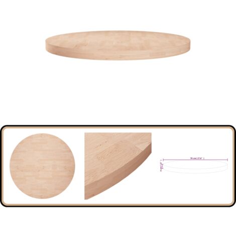 Runde Tischplatte Ø70x4 cm Unbehandeltes Massivholz Eiche - Runde ...