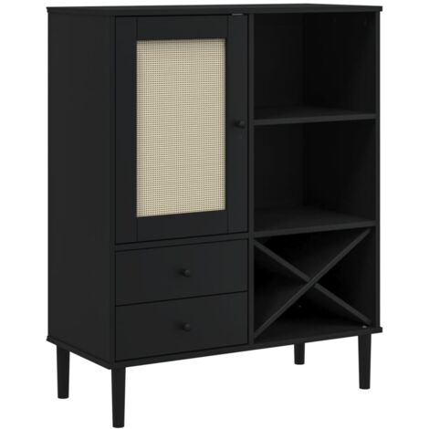 Highboard SENJA Rattan-Optik Schwarz 90x40x112 cm Kiefernholz ...