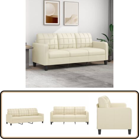 3-Sitzer-Sofa Creme 180 cm Kunstleder - Couch - 3-Sitzer-Sofa ...