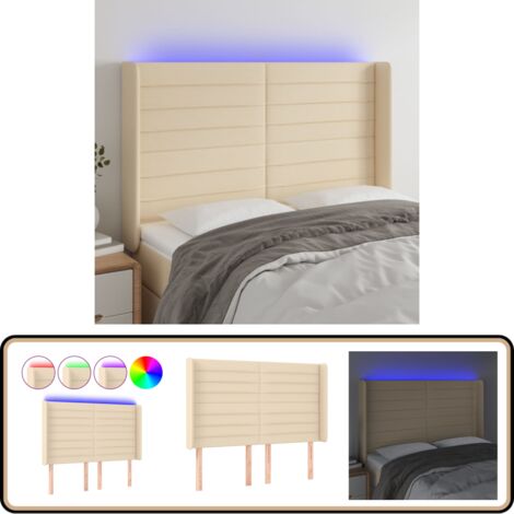 LED Kopfteil Creme 147x16x118/128 cm Stoff - LED-Kopfteil - Bett ...