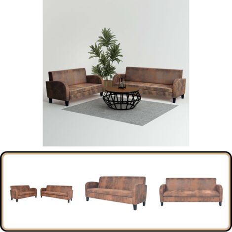 Sofa-Set 2-tlg. Kunstleder in Wildleder-Optik Braun - Komfortables Sofa ...