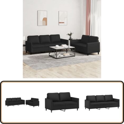 2-tlg. Sofagarnitur mit Kissen Schwarz Kunstleder - Couch - Ledercouch - Wohnlandschaft - 2er ...