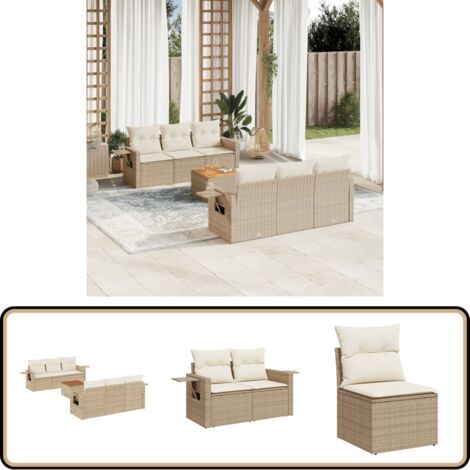 7-tlg. Garten-Sofagarnitur mit Kissen Beige Poly Rattan - Gartenmöbel ...