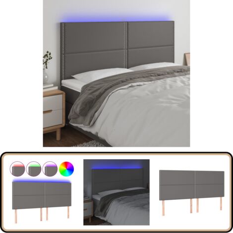 LED Kopfteil Grau 180x5x118/128 cm Kunstleder - LED Kopfteil - Bett ...
