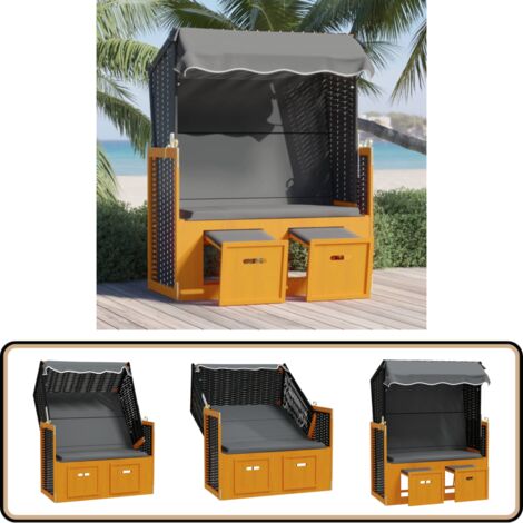 Strandkorb mit Dach Poly Rattan & Massivholz Schwarz Anthrazit ...