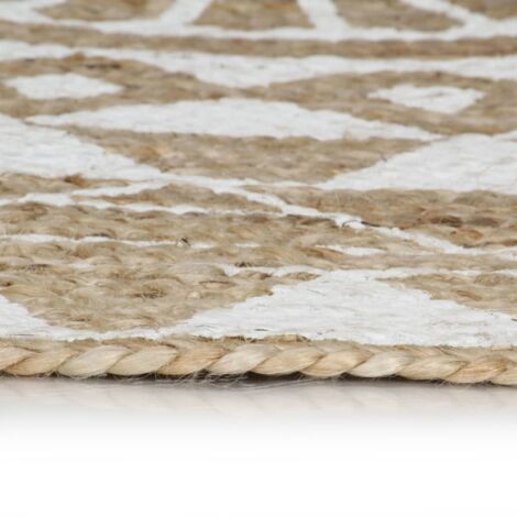 Teppich Handgefertigt Jute mit weißem Aufdruck 120 cm - Naturfaser ...