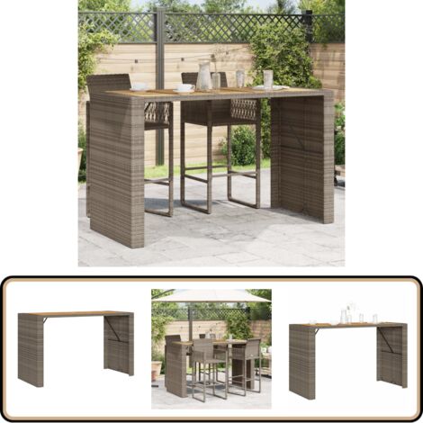 Garten-Bartisch mit Holzplatte Grau 185x80x110 cm Polyrattan ...