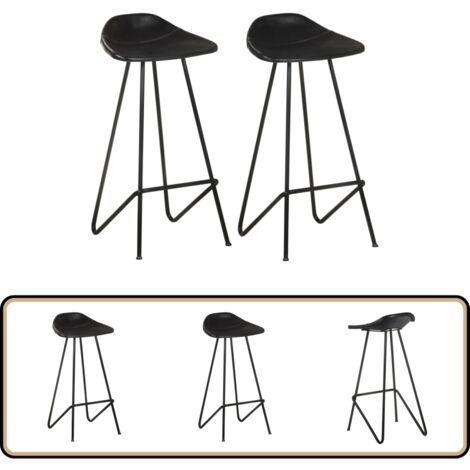 Barhocker 2 Stk. Schwarz Echtleder - Industrieller Barhocker ...