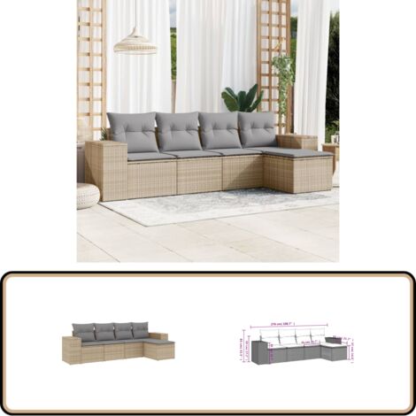 5-tlg. Garten-Sofagarnitur mit Kissen Beige Poly Rattan - Gartenmöbel ...